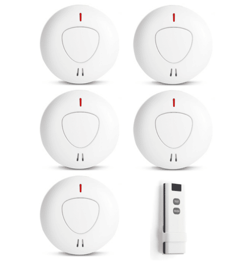 5x Wireless Interconnected Smoke Alarms Pack With Remote Controller ...